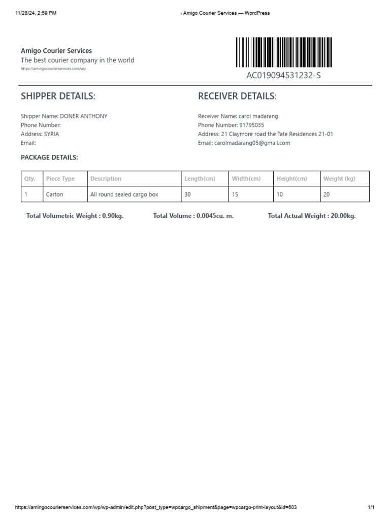 Shipper Details: Receiver Details:: The Best Courier Company in The World | PDF