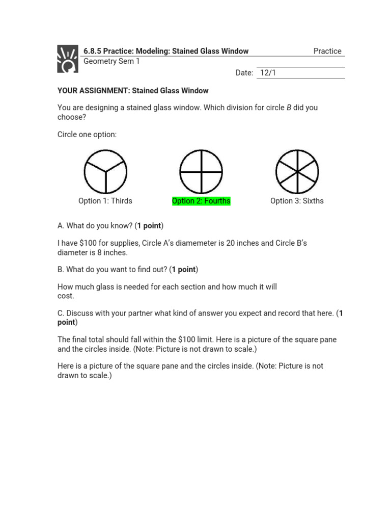 6.8.5 Practice - Modeling - Stained Glass Window | PDF | Area