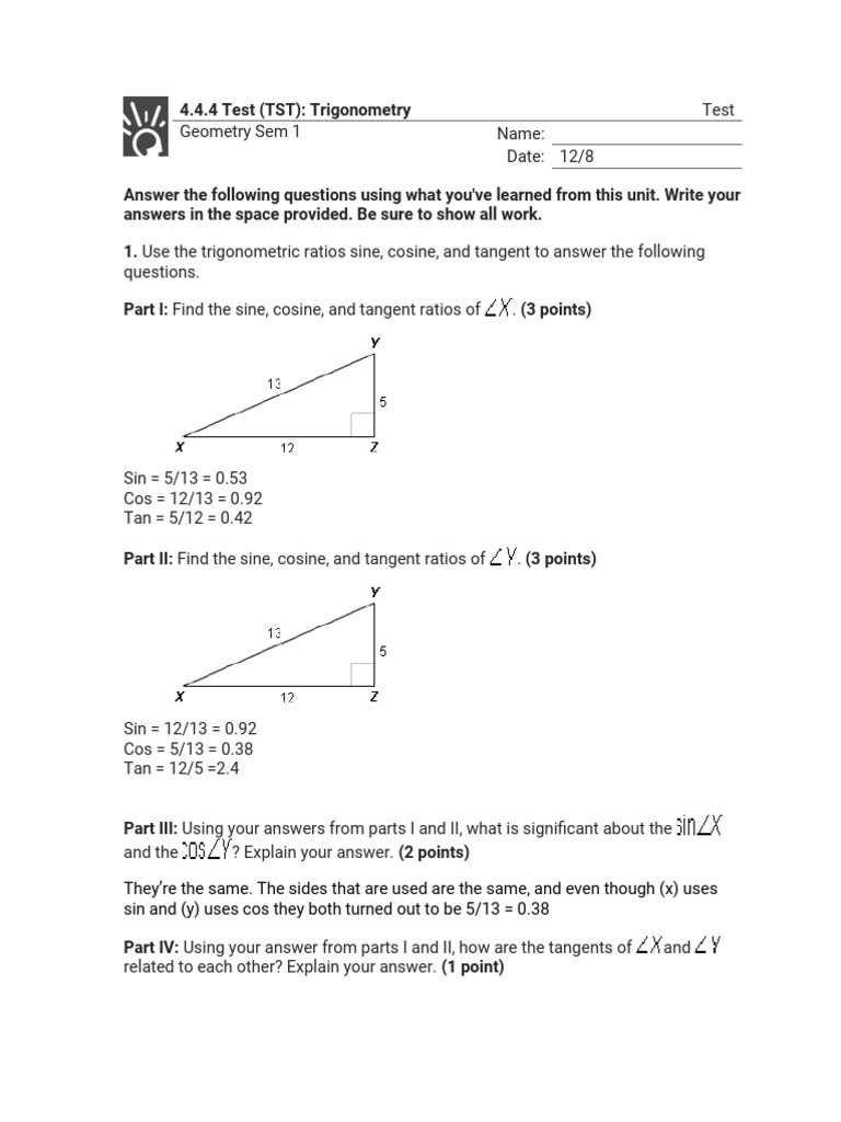 4.4.4 Test (TST) - Trigonometry (Test) | PDF | Trigonometric Functions ...