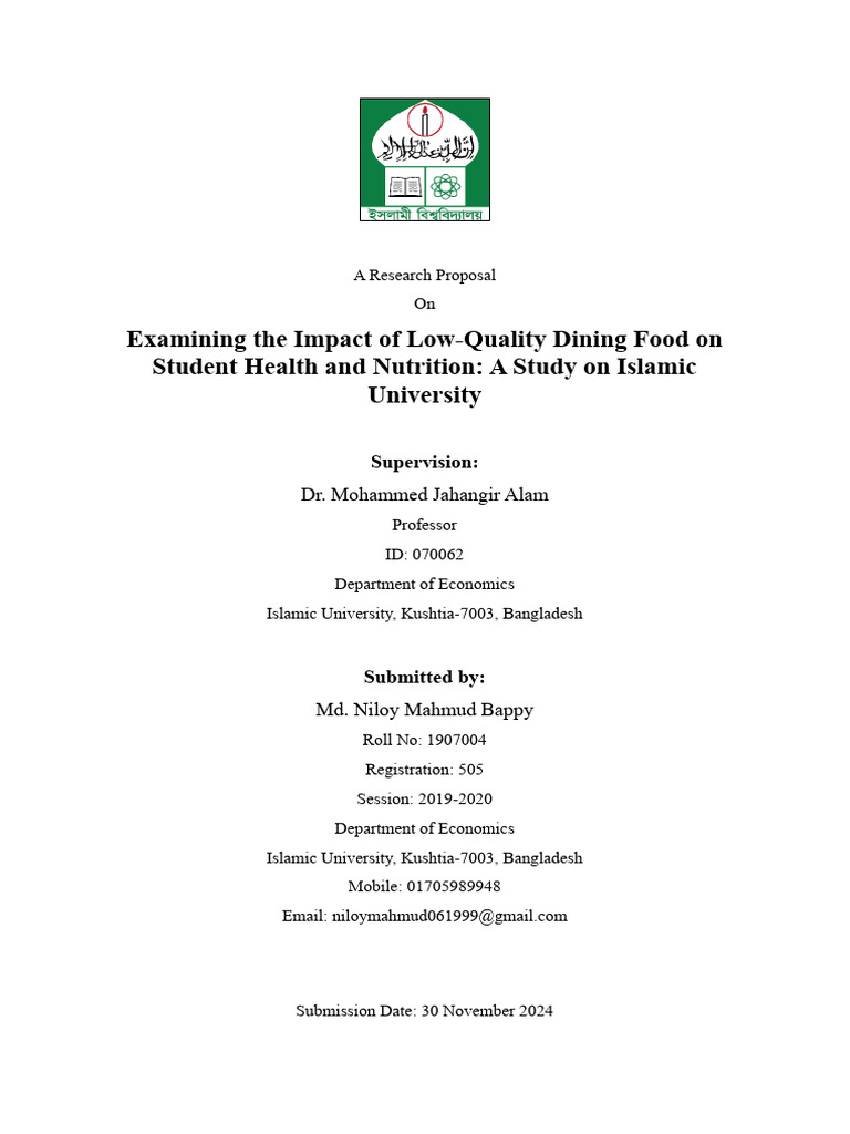 Research Proposal (Md. Niloy Mahmud Bappy - 1907004) | PDF | Healthy ...
