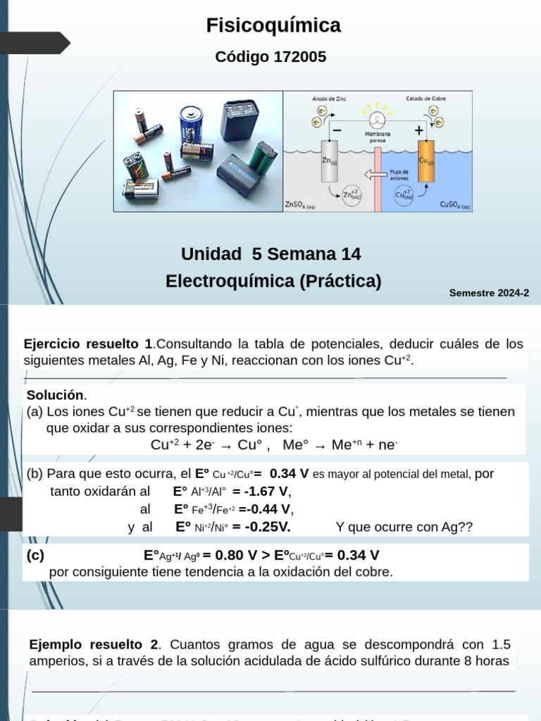 Unidad 5 Semana 14 Electroquímica (Práctica) | PDF | Cloro | Electrólito