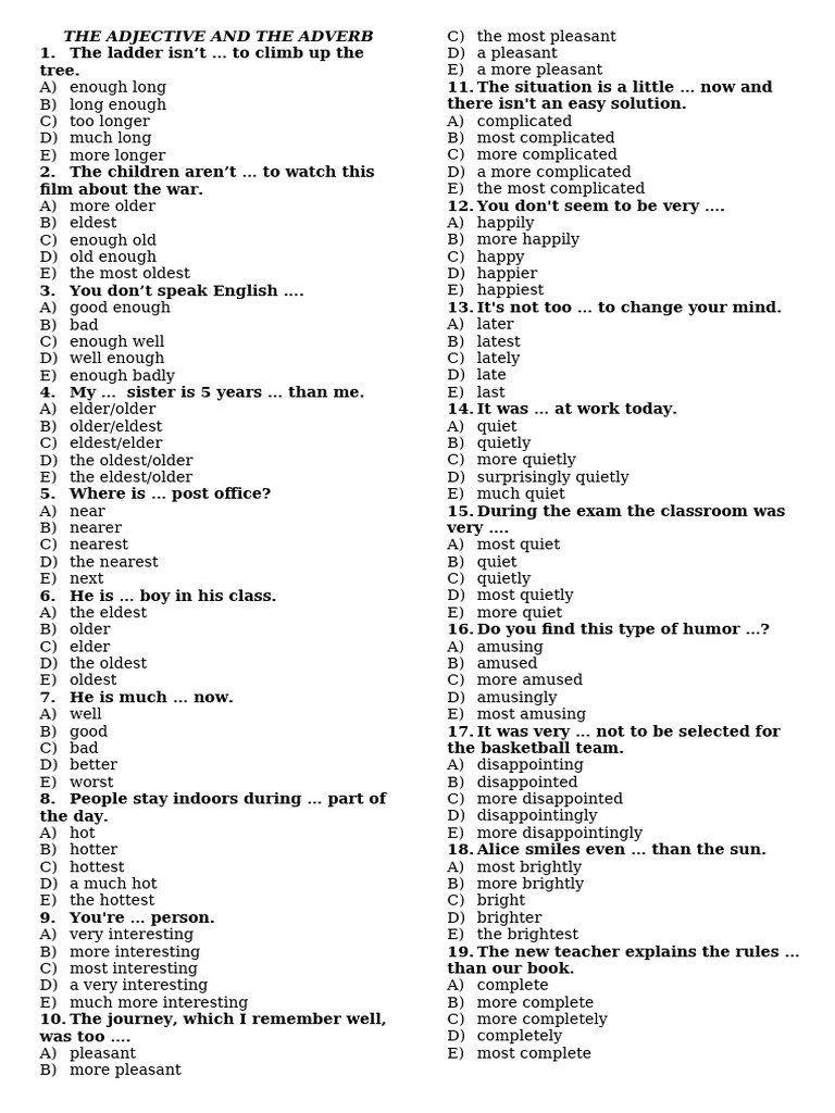 Adjective Adverb Tests | PDF