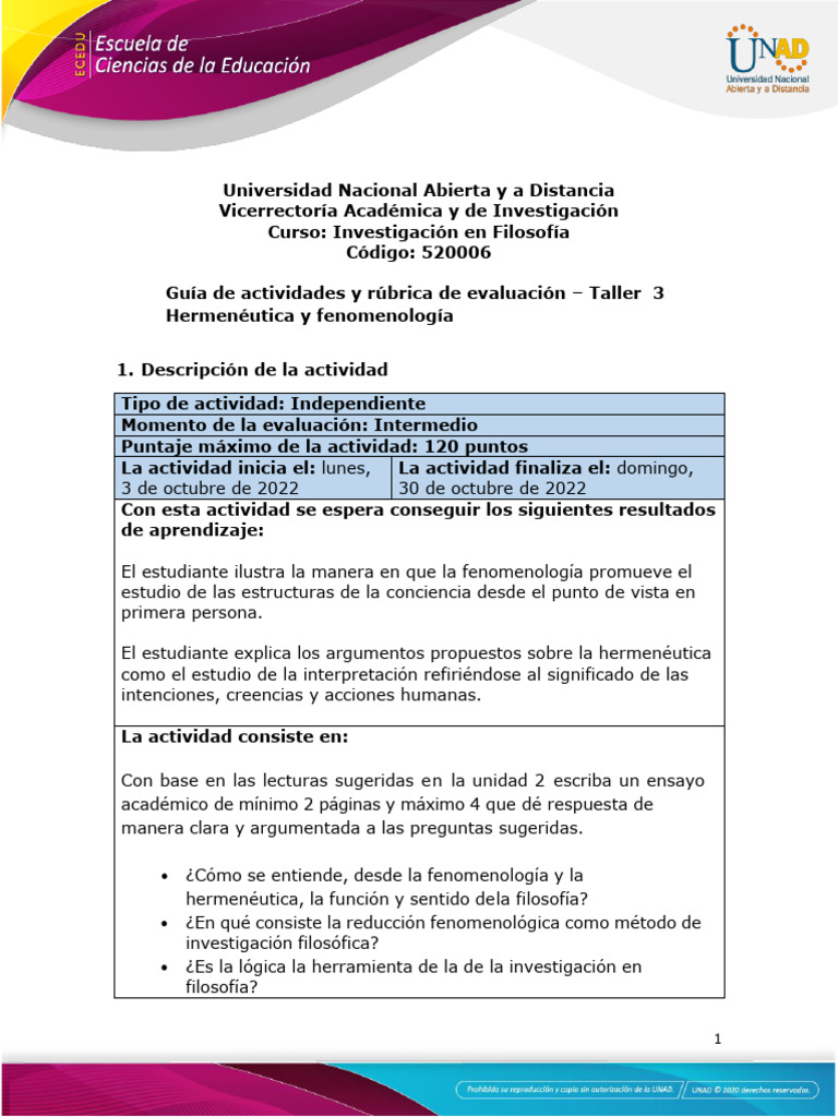 Taller 3: Hermenéutica y Fenomenología | PDF | Hermenéutica | Fenomenología (filosofía)