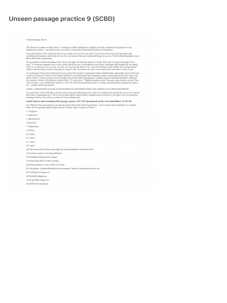 Unseen Passage Practice 9 | PDF