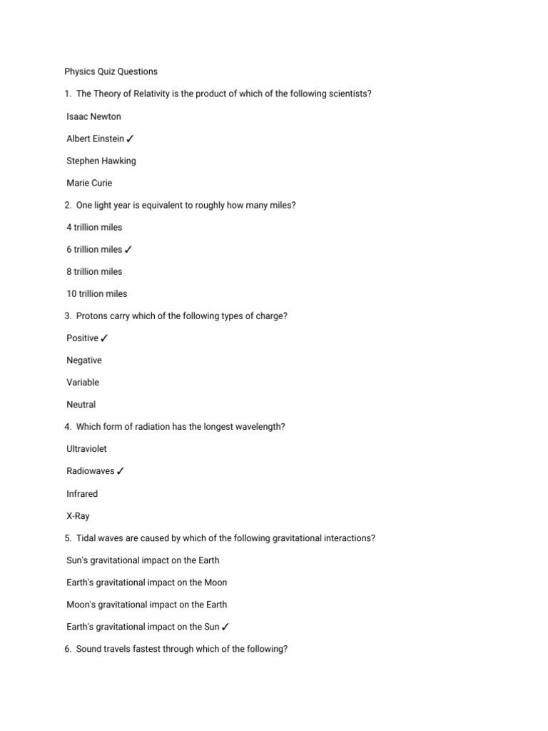 Physics Quiz Questions and Answers | PDF