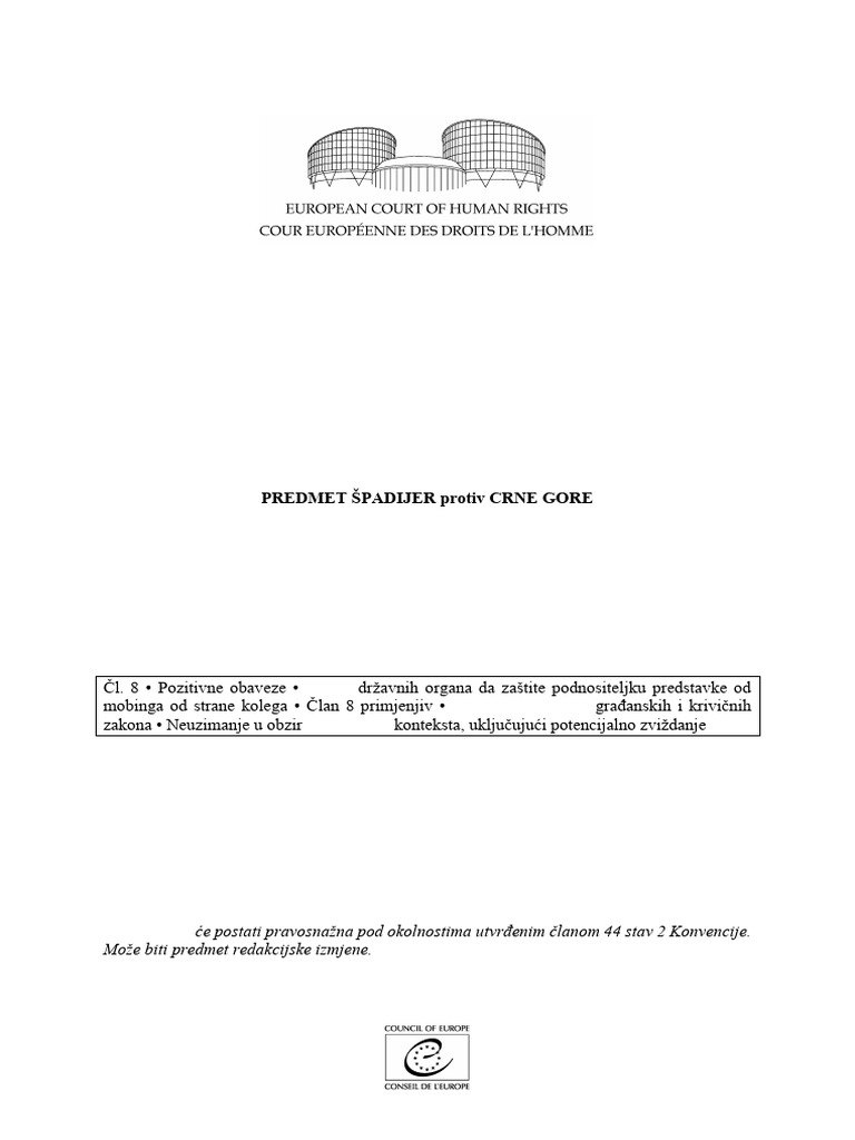 1135 Spadijer Protiv Crne Gore | PDF