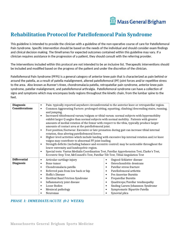 PFPS Rehabilitation Protocol Guide | PDF | Knee | Musculoskeletal Disorders