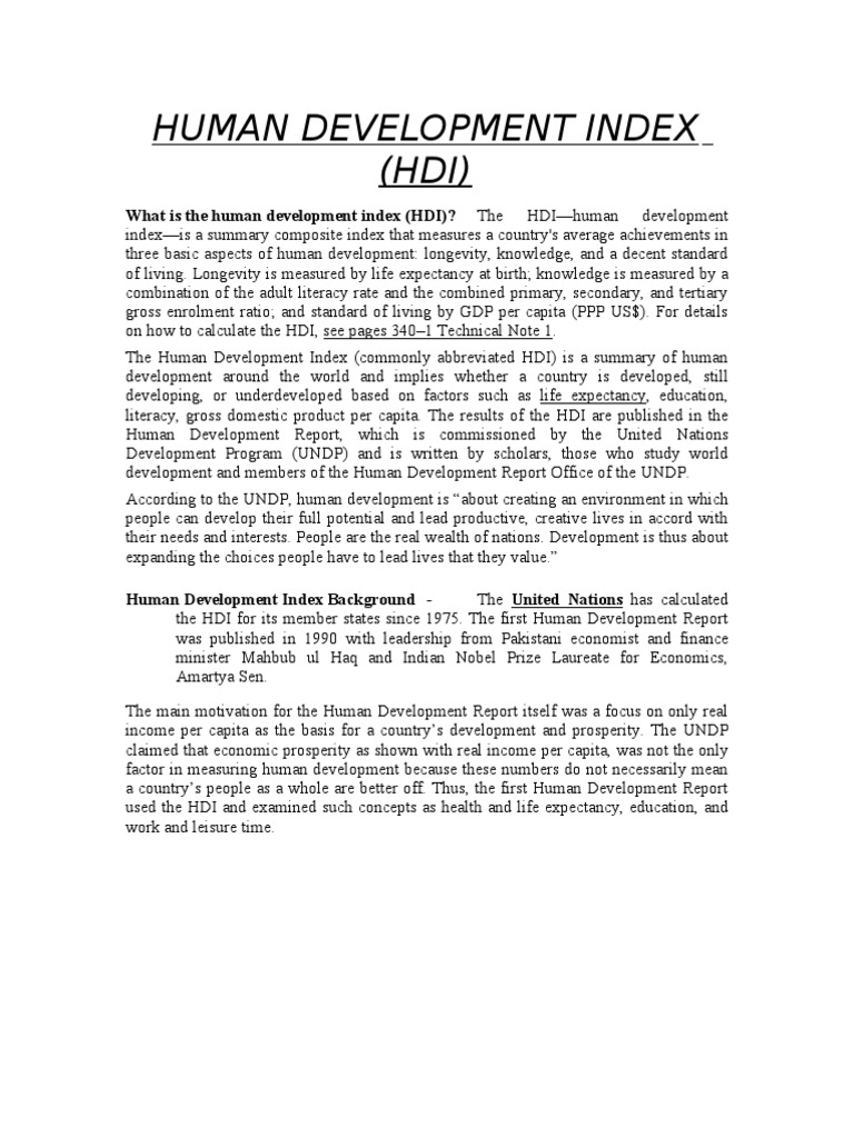 Human Development Index | PDF | Human Development Index | Developing ...