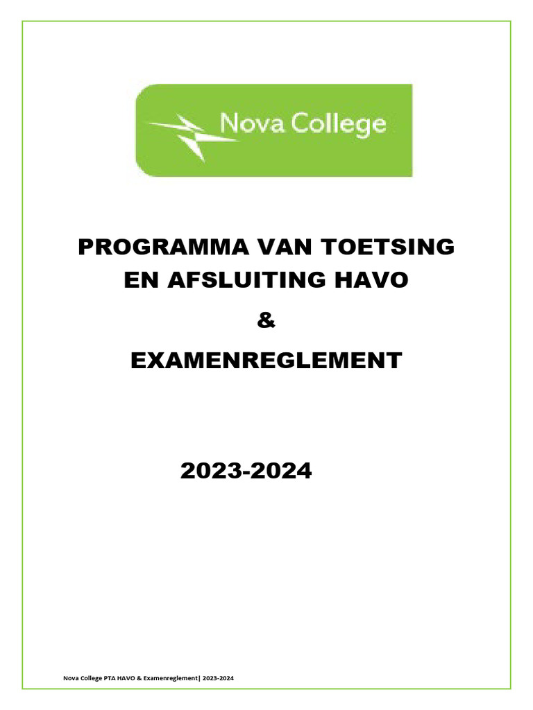 Pta Havo en Examenreglement 2023-2024 2 | PDF