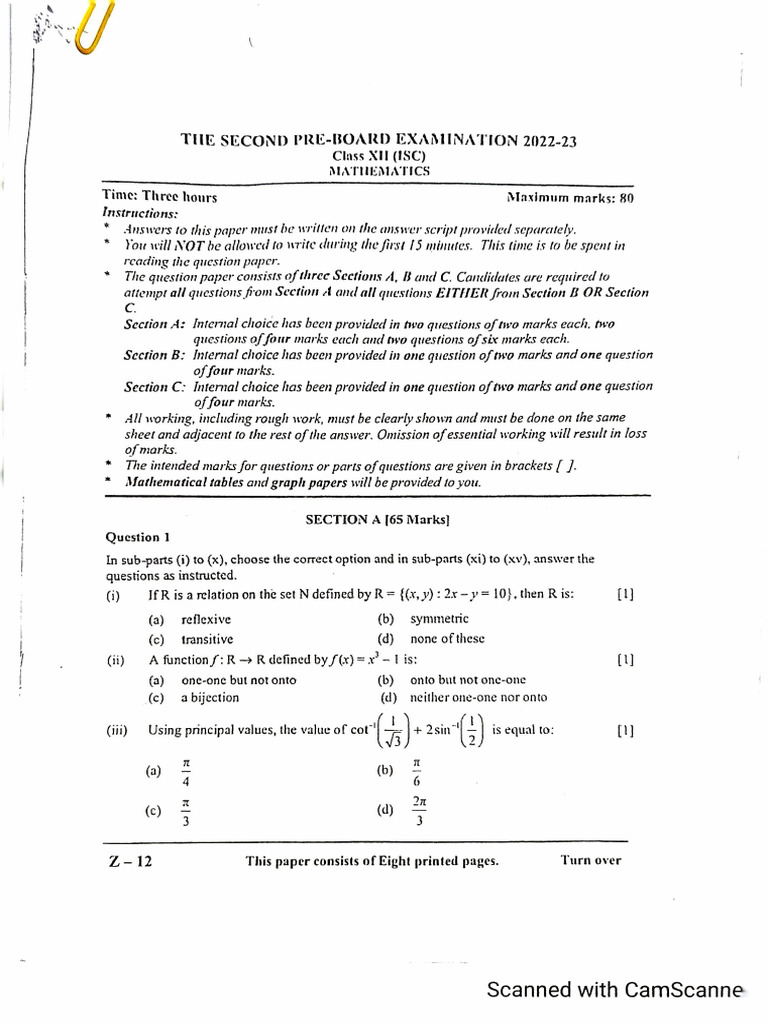 Second Pre Board Maths | PDF