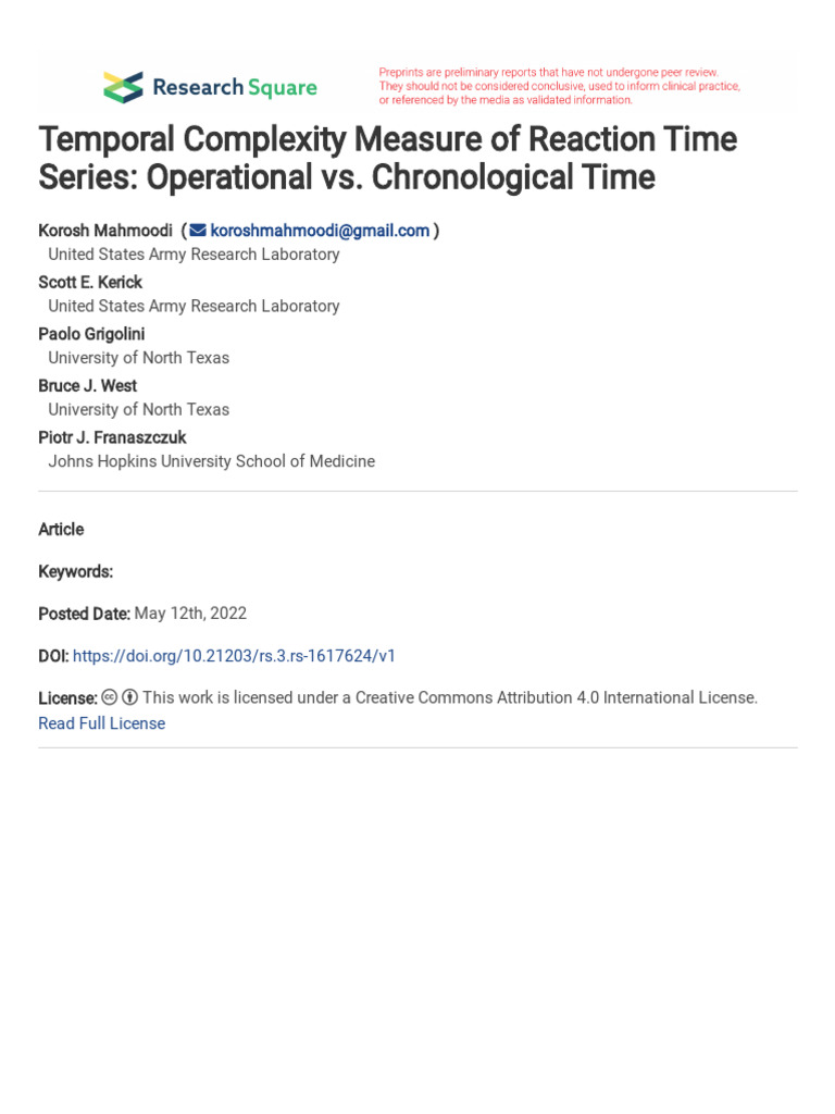 (90117e) Mahmoodi-2022-Temporal-complexity-measure-of-reaction Time | PDF | Time Series ...