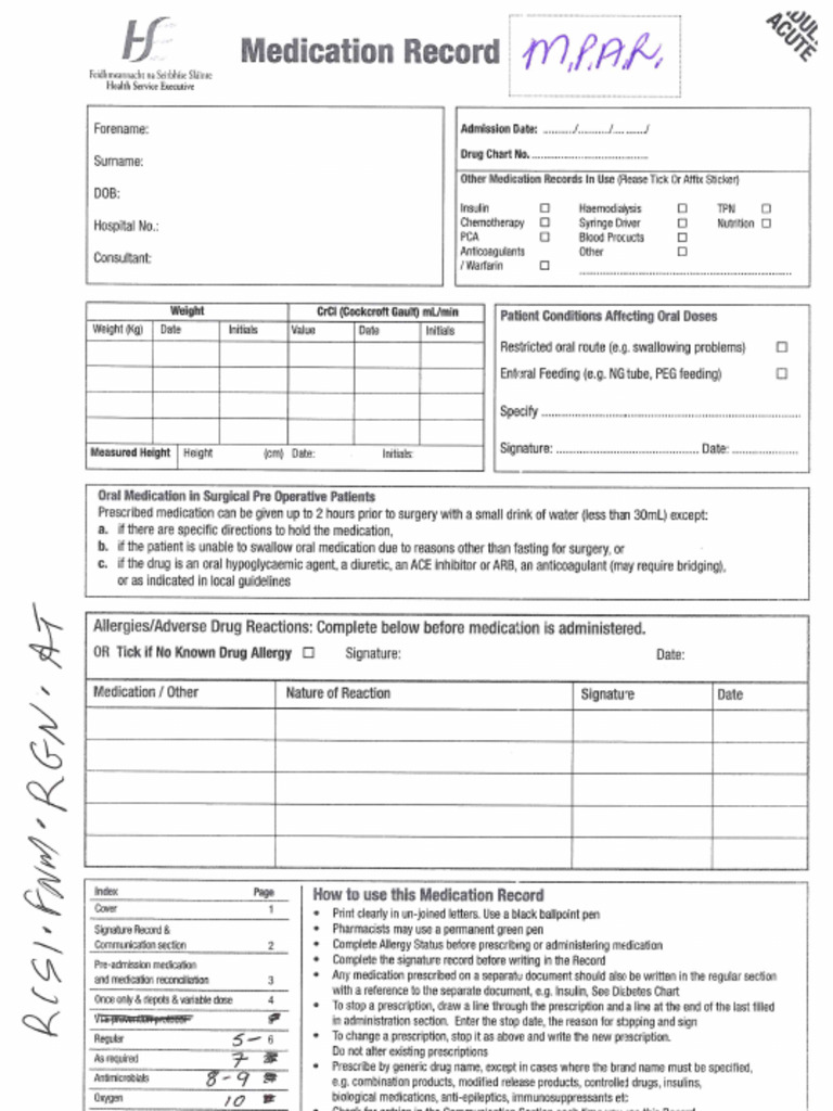 HSE Medication Record Templates For Adult Acute Hospitals Adapted For ...