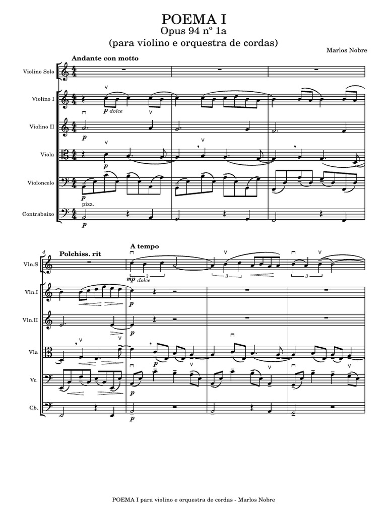 Poema I - Opus 94 Nº1a - para Violino e Orquestra de Cordas | PDF ...