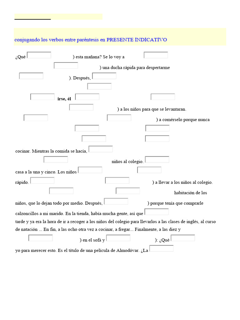 la historia de ama de casa PRESENTE INDICATIVO | PDF