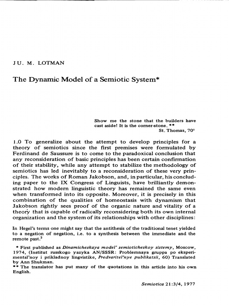 Lotman 1977 the Dynamic Model of a Semiotic System_Semiotica | PDF ...