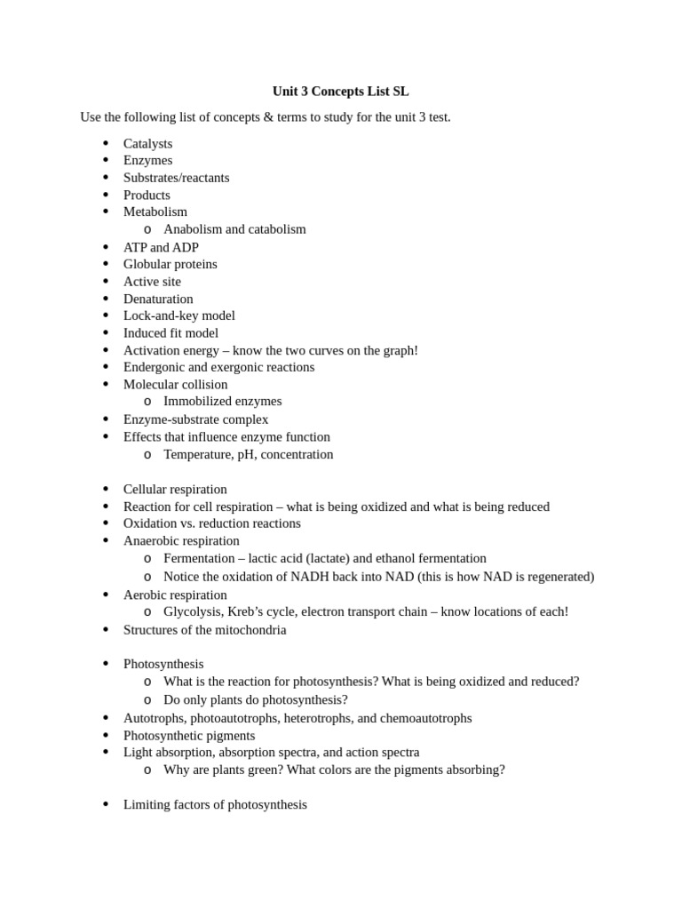 Unit 3 Concepts List SL | PDF