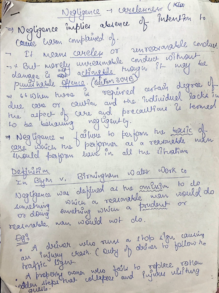 Negligence Torts Notes | PDF