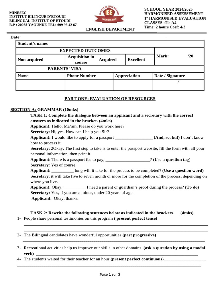 Anglais Tle A Seq 1 2024 | PDF | English Language | Second Language
