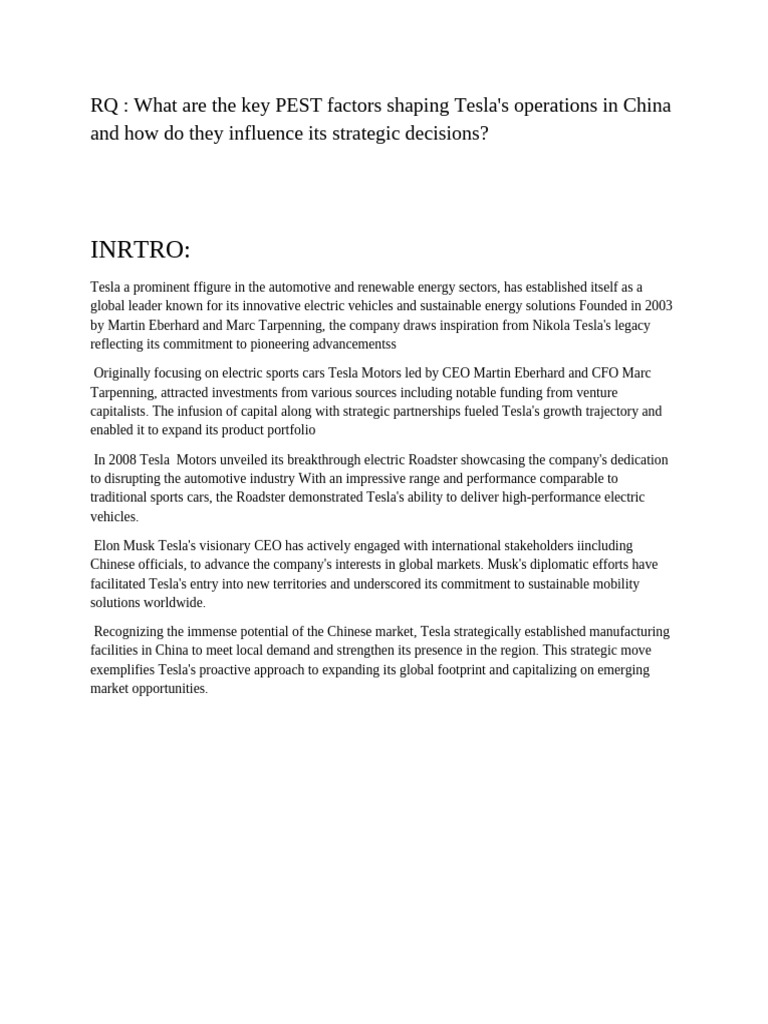 RQ What Are The Key PEST Factors Shaping Tesla's Operations | PDF ...