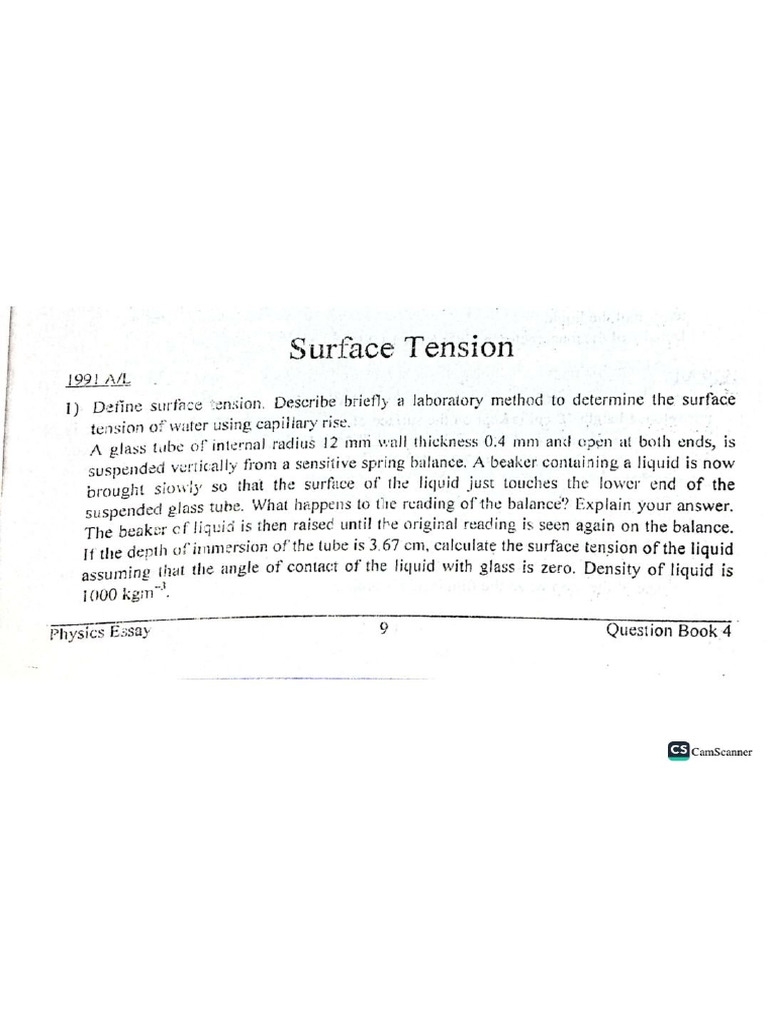 Physics Classified Essay Surface Tension English | PDF