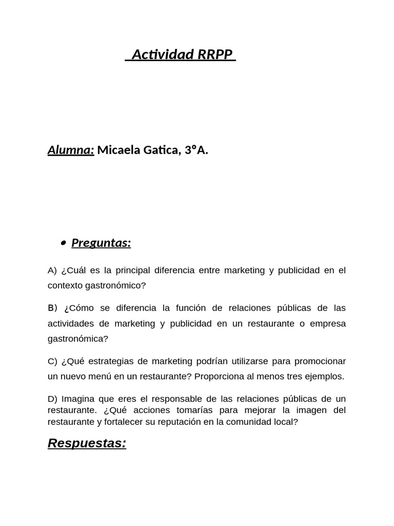 Actividad RRPP Gatica Micaela | PDF | Marketing | Publicidad