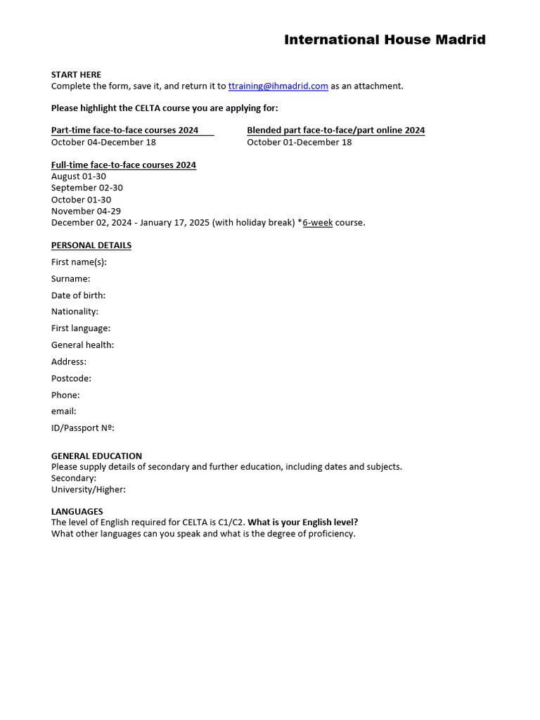 CELTA_application_2024 | PDF | Human Communication | Applied Linguistics