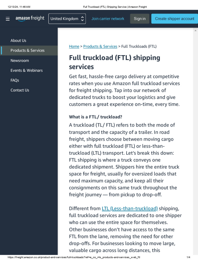 Full Truckload (FTL) Shipping Service - Amazon Freight | PDF | Cargo ...