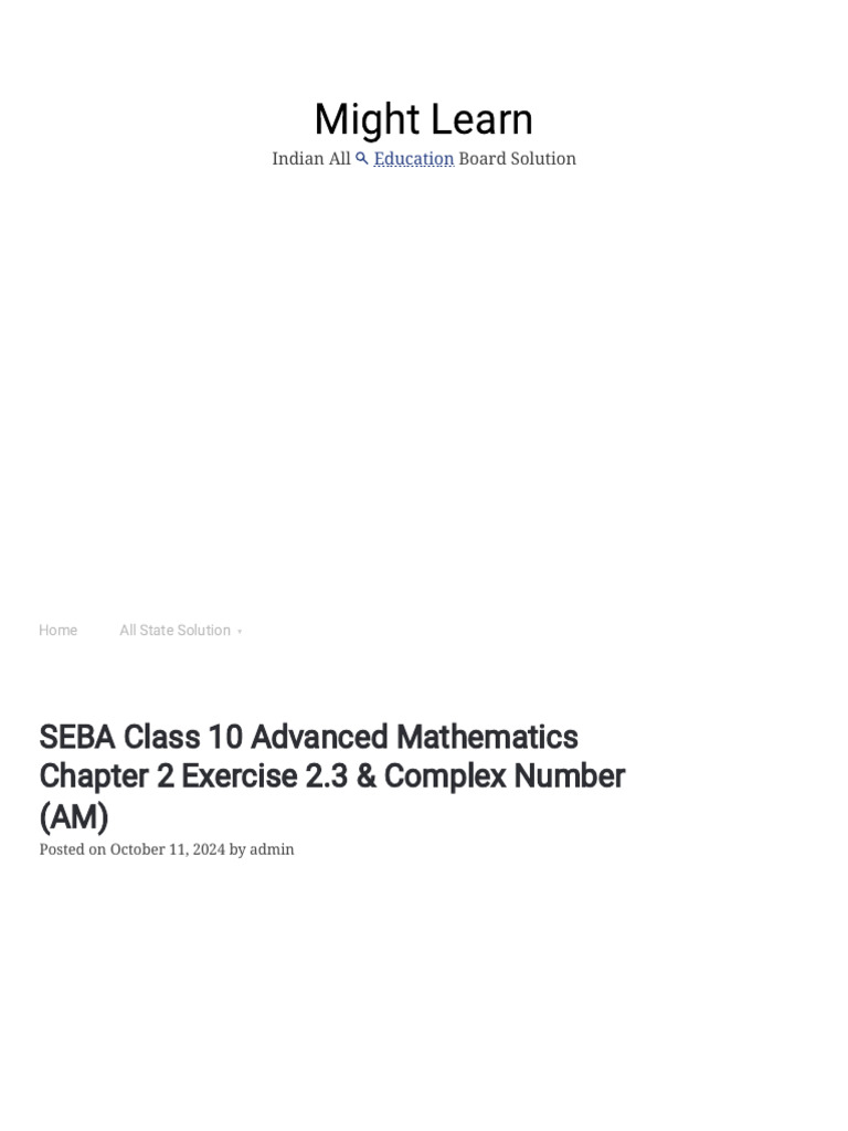 SEBA Class 10 Advanced Mathematics Chapter 2 Exercise 2.3 & Complex Number (AM) - Might Learn | PDF