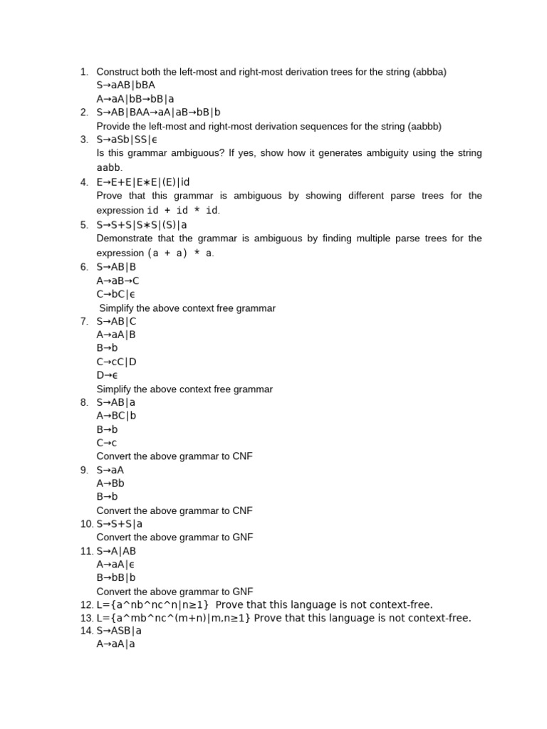 CFG Practice Sheet | PDF