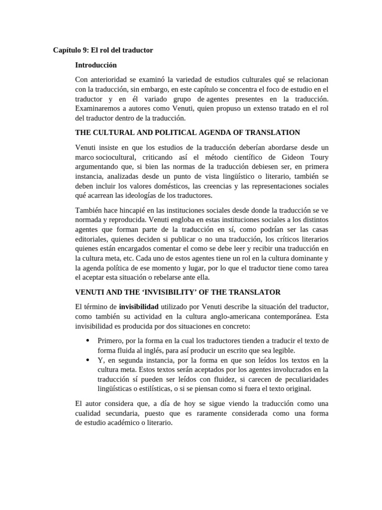 Capítulo 9 - The Role of The Translator | PDF | Traducciones | Lingüística