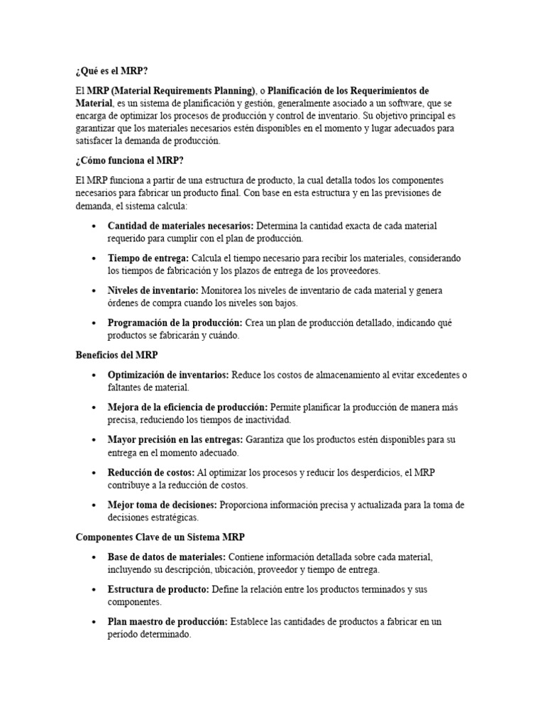 Qué Es El MRP | PDF | Lean Manufacturing | Calidad (comercial)