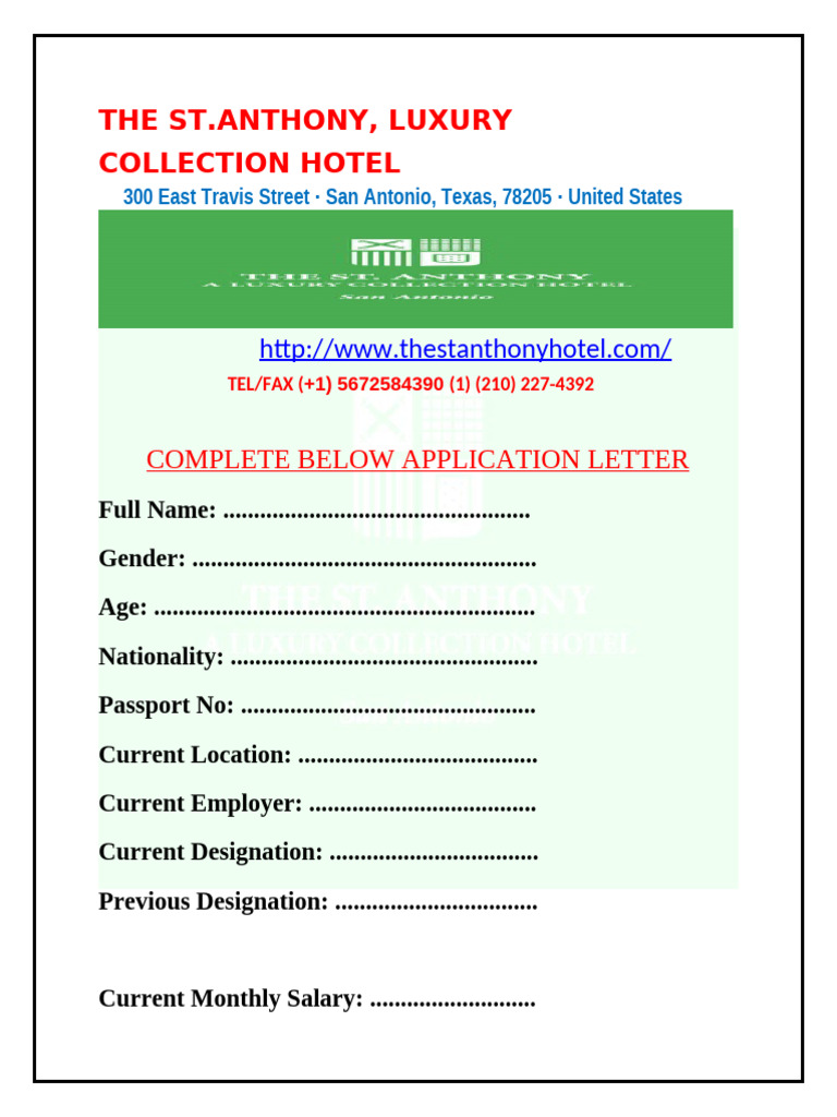 The - ST - Anthony - Hotel - Application and Interview Letter (Editable ...