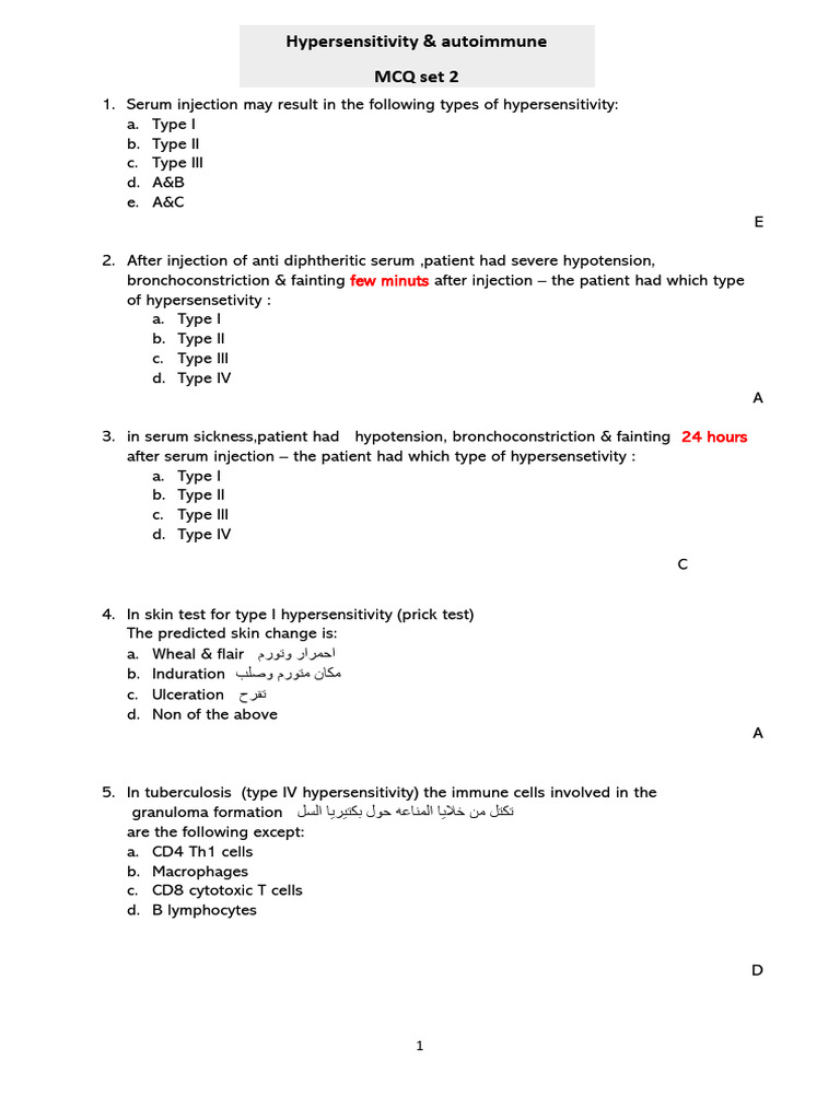 Hypersensetivity MCQ Set 2 | PDF | Immune System | Allergy