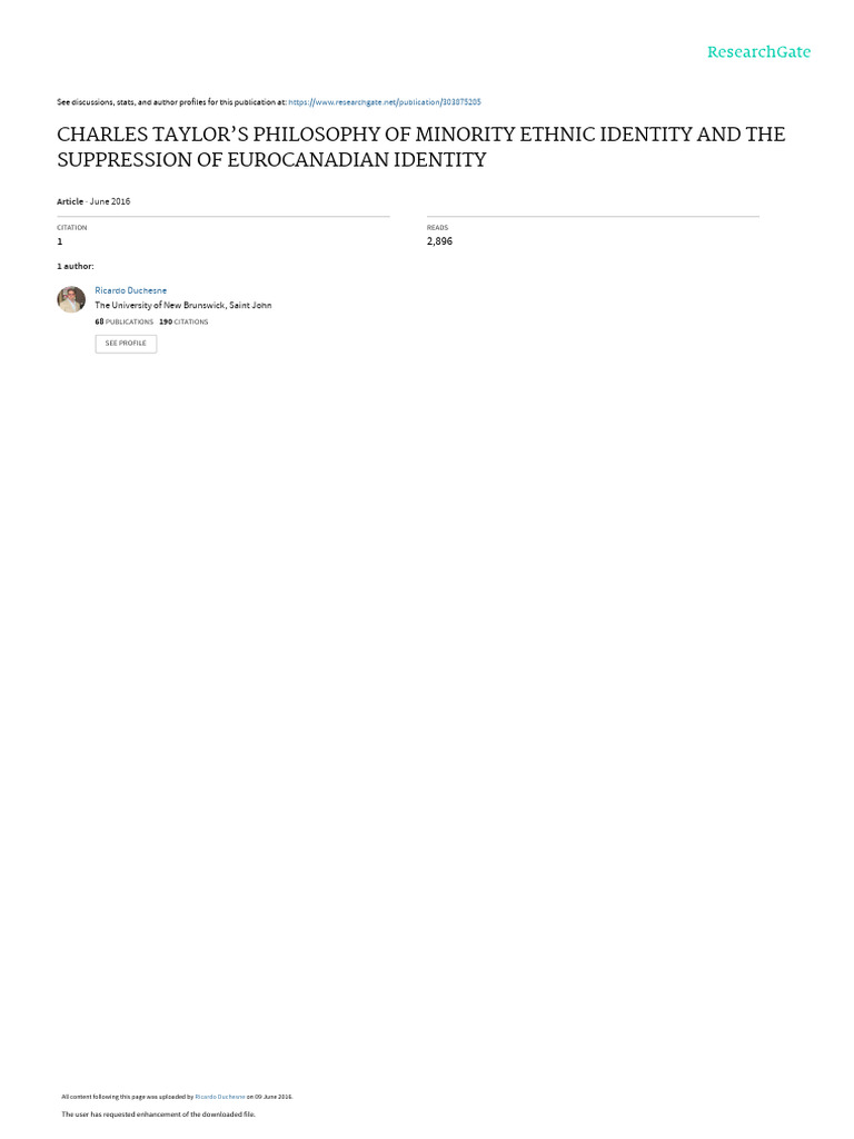 Dsuchesne On Charles Taylor | PDF | Multiculturalism | Sociology