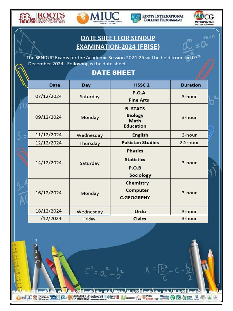 North HSSC-II Datesheet & Syllabus FBISE-3 | PDF | Pakistan ...