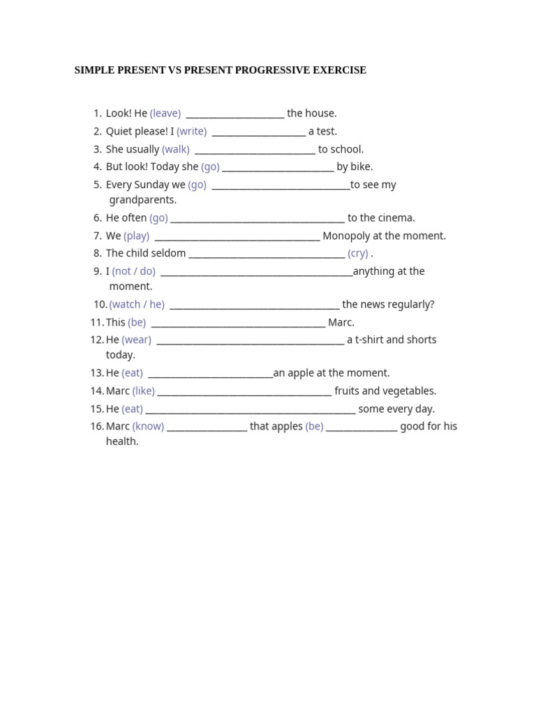 Simple Present VS Present Progressive Exercise | PDF