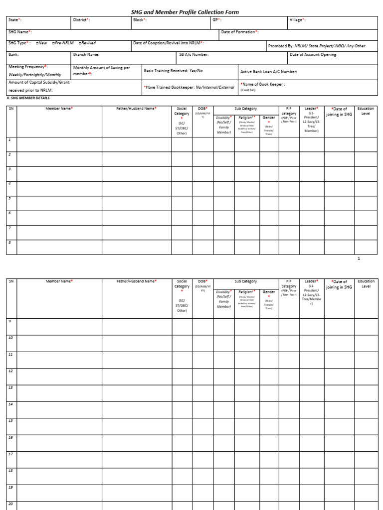 SHG Profile Data Collection Form 2018 19 | PDF | Religious Faiths ...