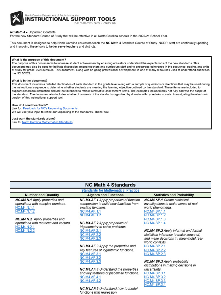 NC Math 4 Unpacking Rev June 2022 | PDF | Trigonometry | Euclidean Vector