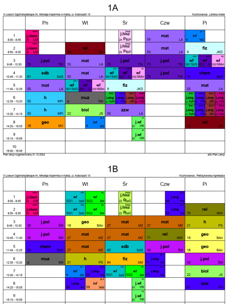 Plan Klasy Listopad | PDF