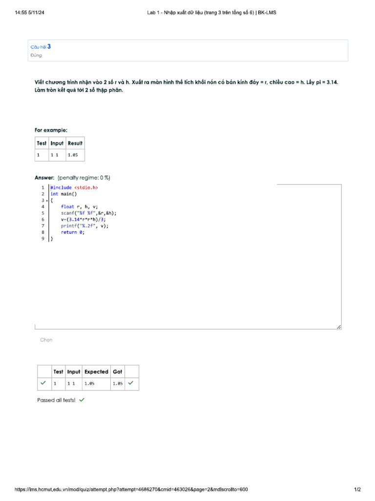 Lab 1 Nhap Xuat Du Lieu - Cau 3 | PDF