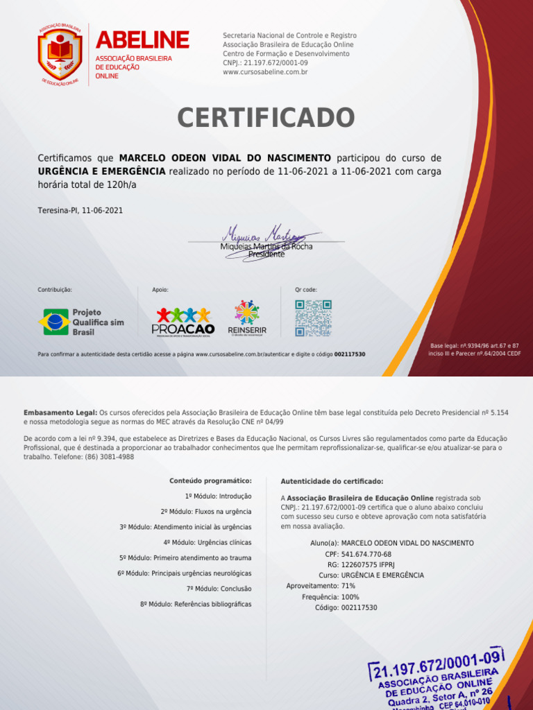 Certificado Cursos Abeline | PDF | Educação à distância