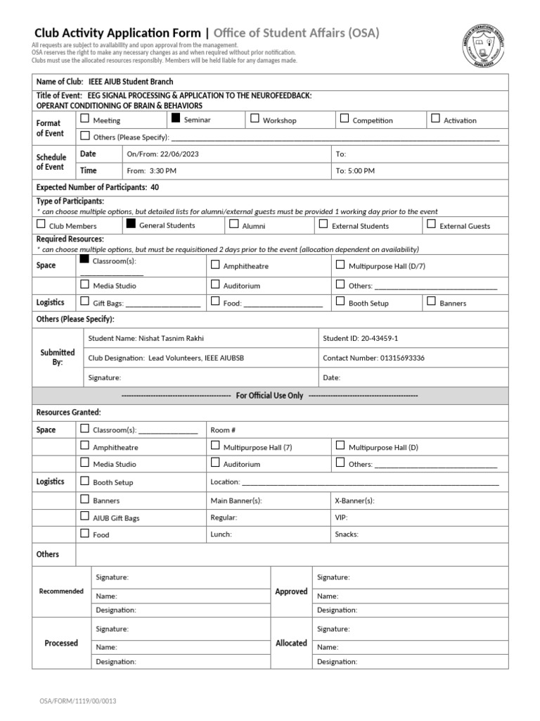 EEG Neurofeedback Workshop Form | PDF | Neuroscience