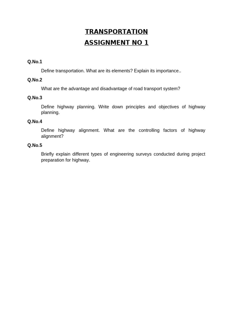 Assignment No 1 Transportation | PDF