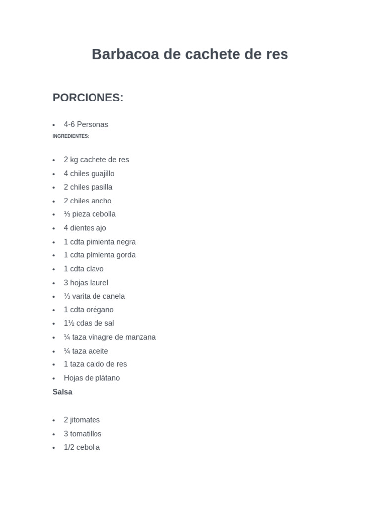 Barbacoa de Cachete de Res | PDF