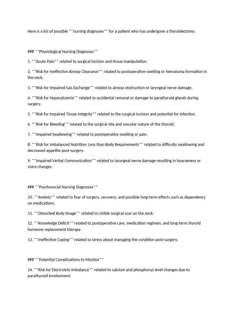 Nursing Diagnosis For Thyroidectomy | PDF