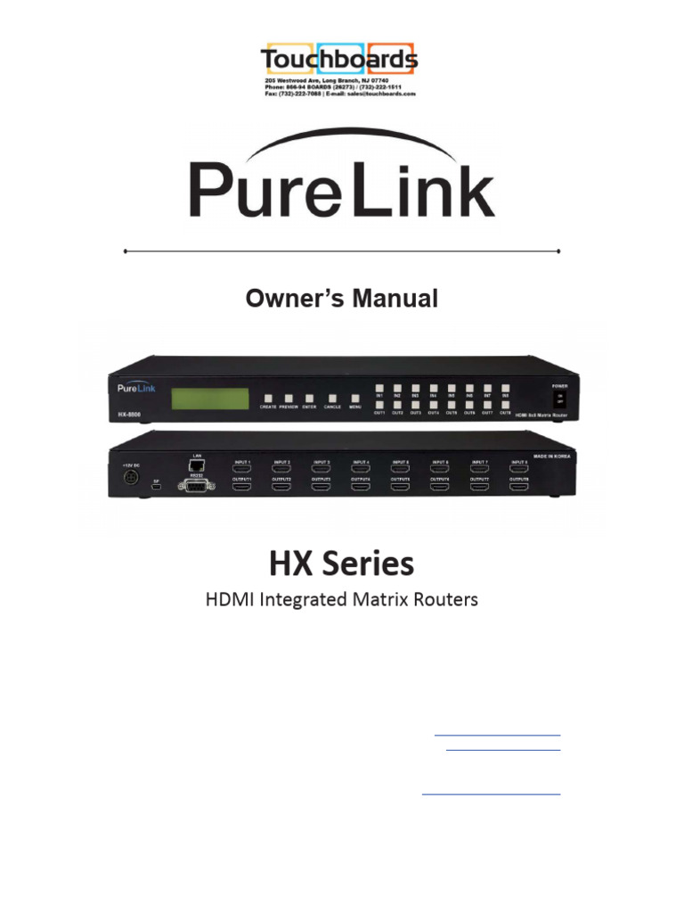 Purelink HX Series Matrix Router Manual | PDF | Hdmi | Ip Address