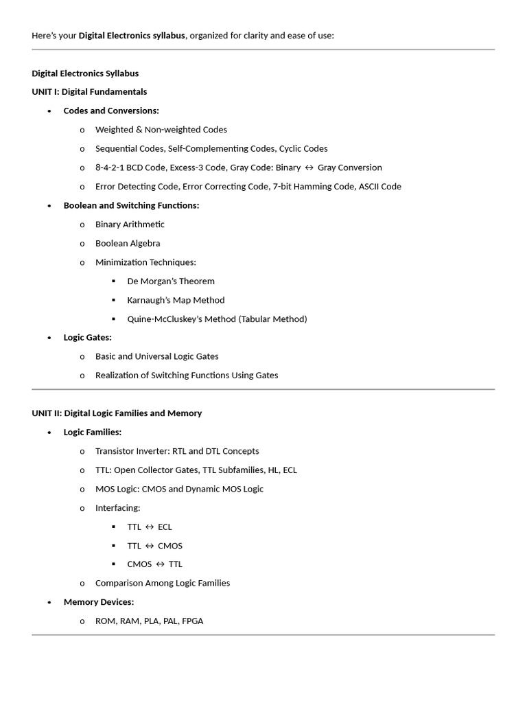 Digital Electronic Syllabus | PDF