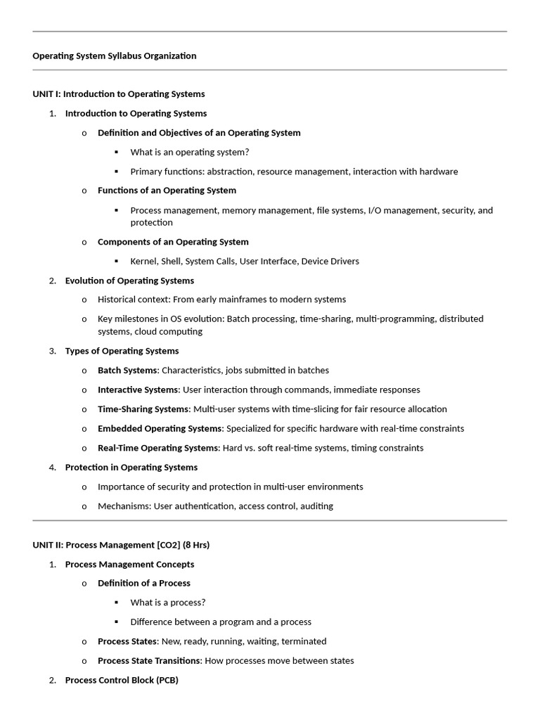 Operating System Syllabus Organization | PDF | Operating System ... Operating System Syllabus Organization | PDF | Operating System ...