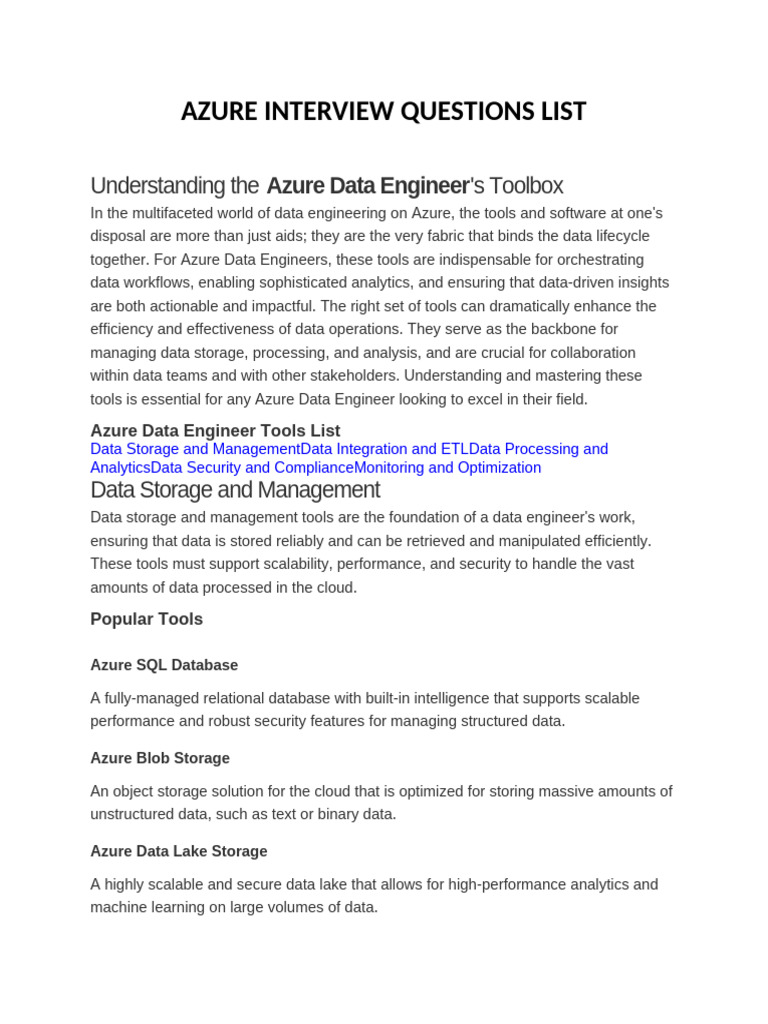 Azure Data Engineer Interview Guide | PDF | Databases | Microsoft Azure
