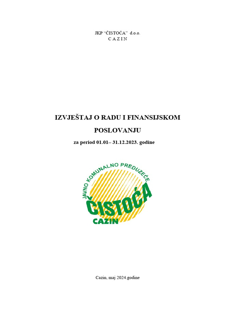 2023 Izvjestaj o Radu Cistoca | PDF
